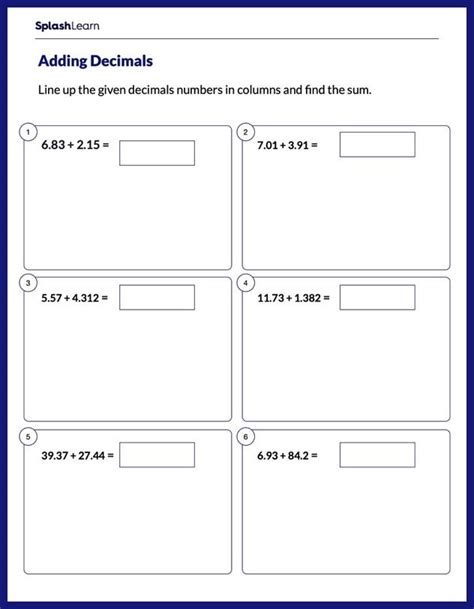 Year 6 Maths Add Decimals Worksheets Free Printable Age 10 11