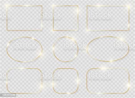 골드 반짝 빛나는 프레임을 투명 한 배경에 고립 된 그림자로 설정 합니다 럭셔리 현실적인 광장 사각형 원형 타원형 테두리의 팩 벡터 일러스트 레이 션 0명에 대한 스톡 벡터