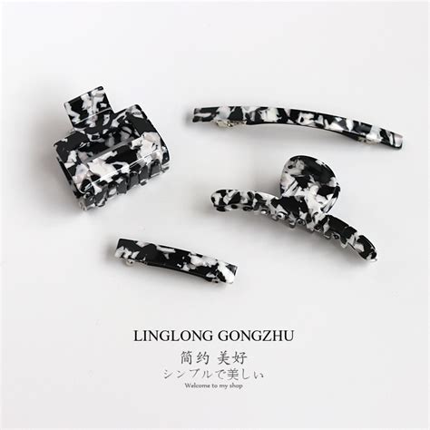 韩版黑白系发夹个性气质醋酸抓夹碎发弹簧夹边夹后脑勺盘发夹子 虎窝淘