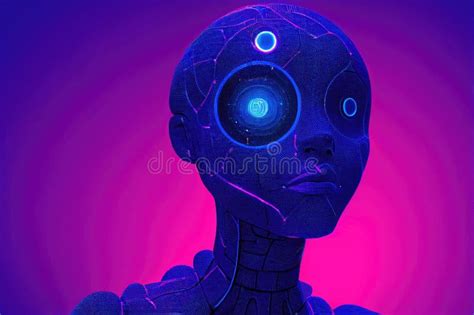 Artificial Intelligence In Humanoid Head With Neural Network Thinks Ai With Digital Brain Is