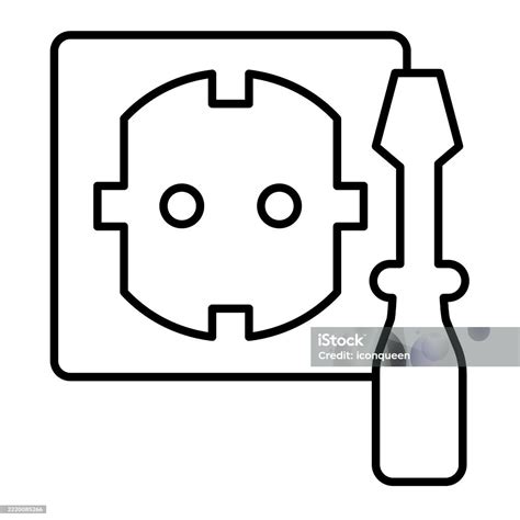 소켓이 있는 드라이버 얇은 선 아이콘 전기 기사 서비스 개념 벡터 그래픽입니다 전기 플러그 흰색 배경에 수리 표시 스타일 모바일 또는 디자인에 대한 소켓 가정 생활에 대한