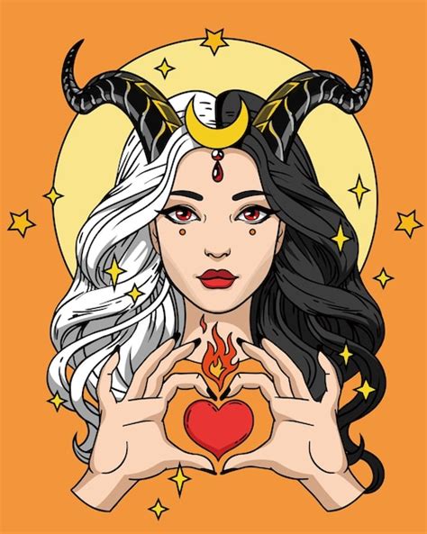 Premium Vector Demonic Girl With White And Black Hair Making Heart