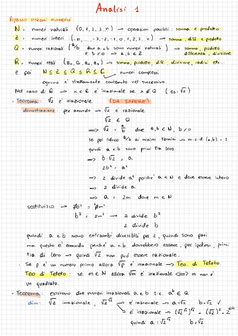 Analisi 1 Ripasso Dei Sistemi Numerici Con Teorema Di Radice Di 2