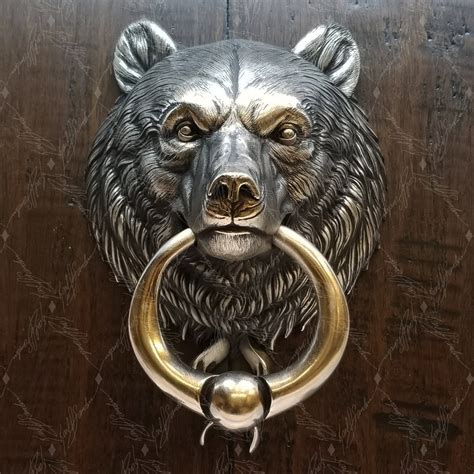 Bear Head Door Knocker Satin Nickel Plated Cast Bronze Etsy
