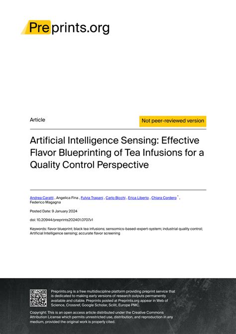 Pdf Artificial Intelligence Sensing Effective Flavor Blueprinting Of Tea Infusions For A