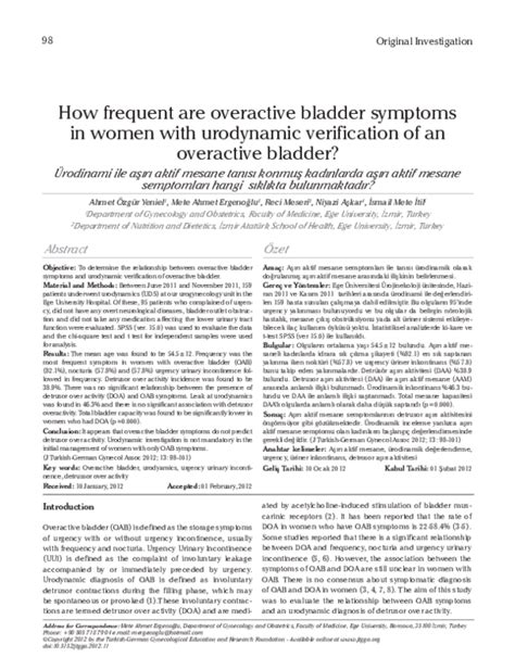 Pdf How Frequent Are Overactive Bladder Symptoms In Women With