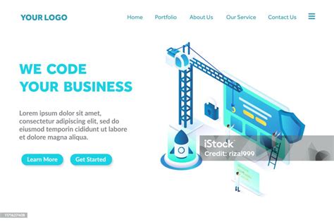 Pemrograman Dan Coding Isometrik Halaman Arahan Template Tata Letak
