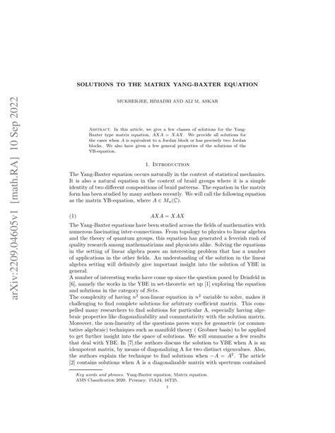 Pdf Solutions To The Matrix Yang Baxter Equation