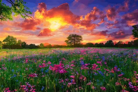 Colorful Wildflower Meadow Sunrise Graphic By Eifelart Studio