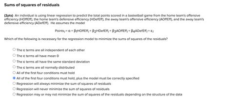 Solved Sums Of Squares Of Residuals 2pts An Individual Is