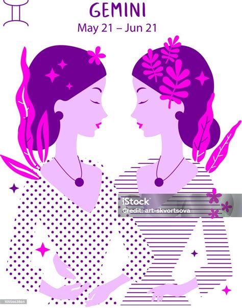 제미니 조디악 로그인 하십시오입니다 여자 벡터 일러스트입니다 점성술 조디악 프로필입니다 아름 다운 여자로 점성 학 기호입니다 미래 이야기 별자리 연금술 영 성 신비주의 패션