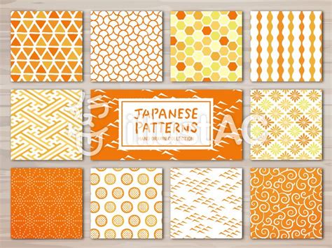 手描き風の和柄パターンセット（橙） 和柄 手のスケッチ パンフレット デザイン