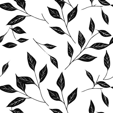 Premium Vector Black And White Minimal Twig With Leaves Pattern