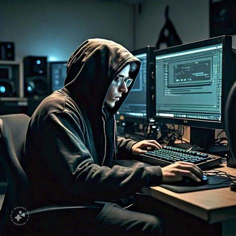 Cybercrime Hacker And Thinking At Computer For Virus Premium Ai