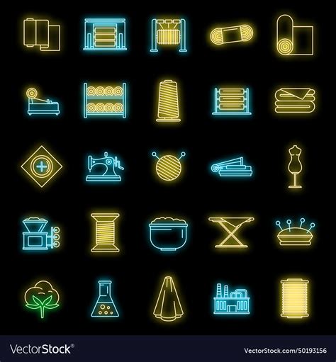 Textile Production Factory Icons Set Neon Vector Image