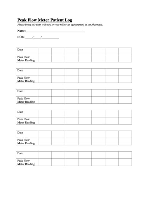 peak flow meter patient log printable pdf download