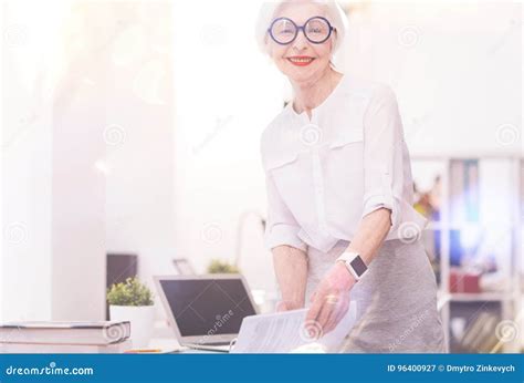 Classy Senior Businesswoman Working In Office Stock Image Image Of