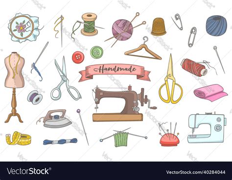 Sewing And Needlework Tools And Accessories Vector Image