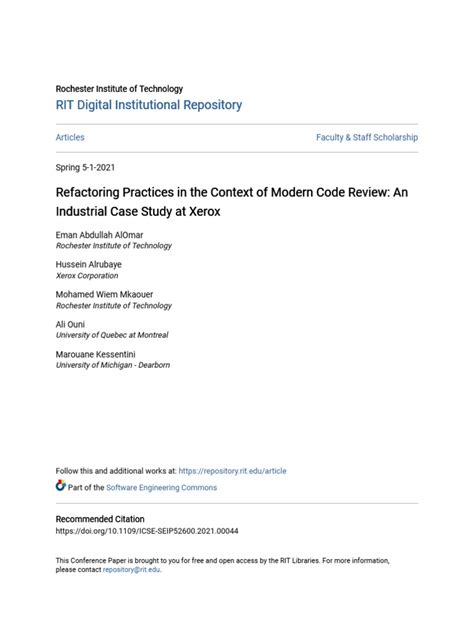 Refactoring Practices In The Context Of Modern Code Review An In Pdf Software Quality
