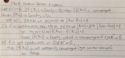 Truefalse If Xn Is A Cauchy Sequence In D Then Fxn Is