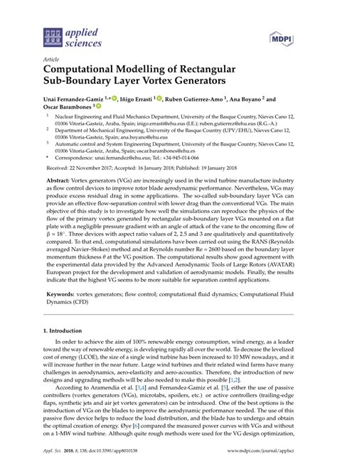 Pdf Computational Modelling Of Rectangular Sub Boundary Layer Vortex Generators
