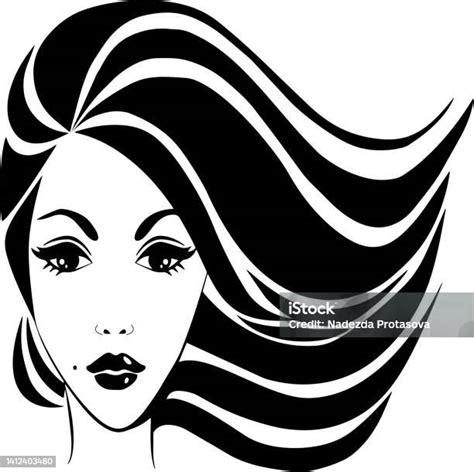 여성 얼굴의 종이 그림이 있는 벽이 있는 벡터 그림 아름 다운 여자의 벡터 그림입니다 벡터 그래픽입니다 로고 디자인 요소 검은색에 대한 스톡 벡터 아트 및 기타 이미지