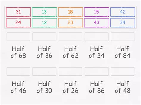 Halving 2 Digit Numbers Match Up