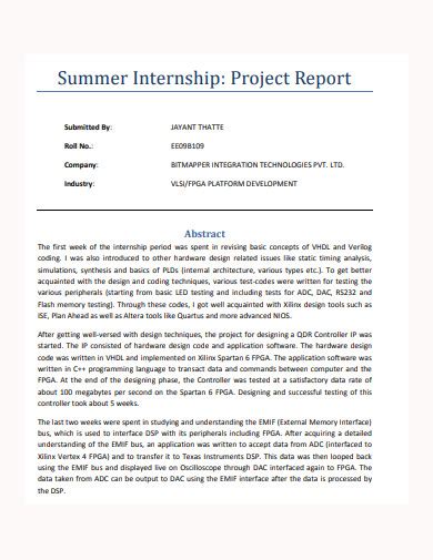 13 Internship Project Report Templates In Doc Pdf