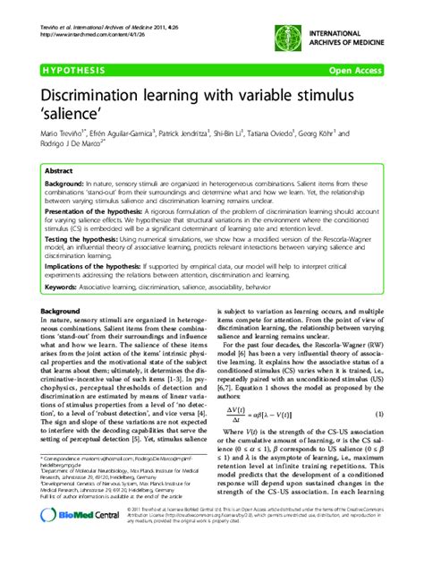 Pdf Discrimination Learning With Variable Stimulus Salience