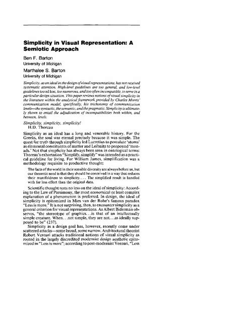 Pdf Simplicity In Visual Representation A Semiotic Approach