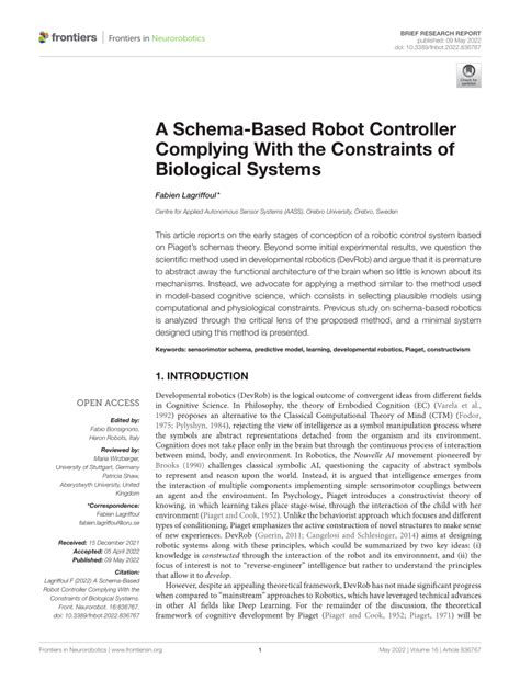 Pdf A Schema Based Robot Controller Complying With The Constraints Of Biological Systems