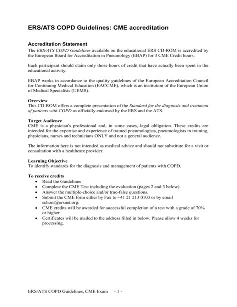Ers Ats Copd Guidelines Cme Accreditation Ers E