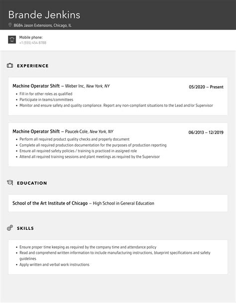 Machine Operator Shift Resume Samples Velvet Jobs Machine Operator Shift Resume Samples Velvet Jobs