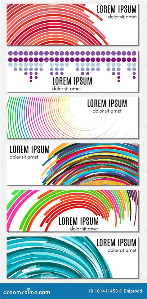 Set Of Six Colorful Abstract Header Banners With Curved Lines And Place