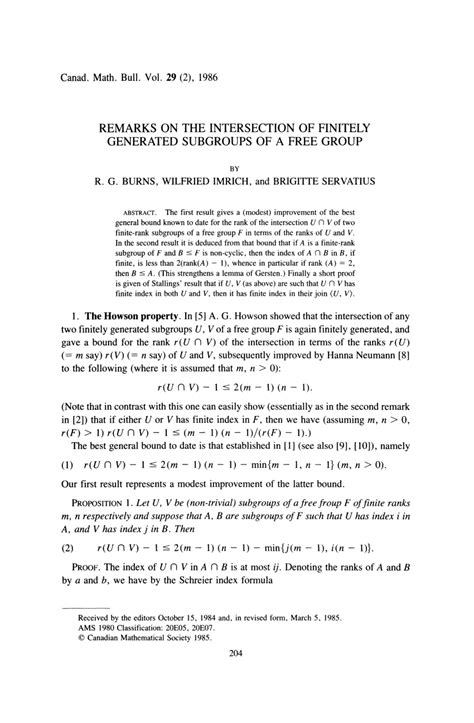 Pdf Remarks On The Intersection Of Finitely Generated Subgroups Of A Free Group