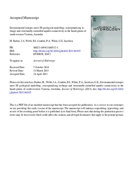 Pdf Environmental Isotopes Meet 3d Geological Modelling Conceptualising Recharge And