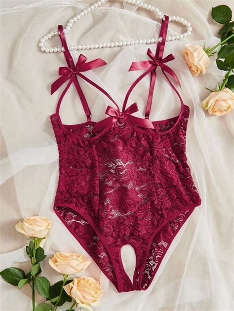Classic Sexy Plus Lace Bow Front Crotchless Teddy Bodysuit Shein Uk