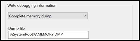 how to customize crash dump setting in windows 10