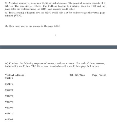 Solved 2 A Virtual Memory System Uses 16 Bit Virtual