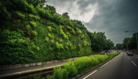 Driving On Multiple Lane Highway Through Green Forest Landscape