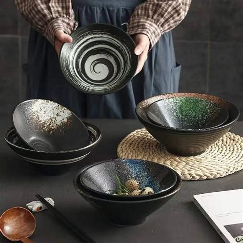 일본밥그릇 대용량 일본 식기 상업용 대나무 모자 세라믹 그릇 가정용 대형 라멘 쌀 국수 수프 티몬