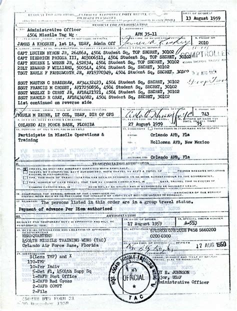 Holloman Tdy Orders 4504th Mtw Orlando Sembach Missileers