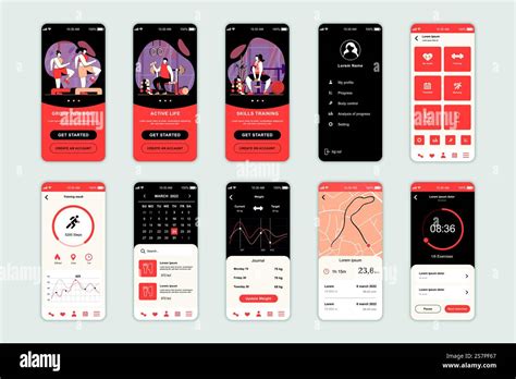 Fitness Concept Screens Set For Mobile App Template People At Groupe Workout Online Training