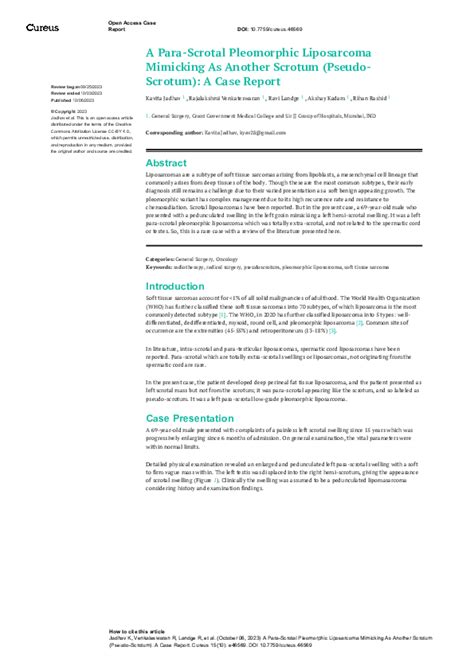 Pdf A Para Scrotal Pleomorphic Liposarcoma Mimicking As Another Scrotum Pseudo Scrotum A