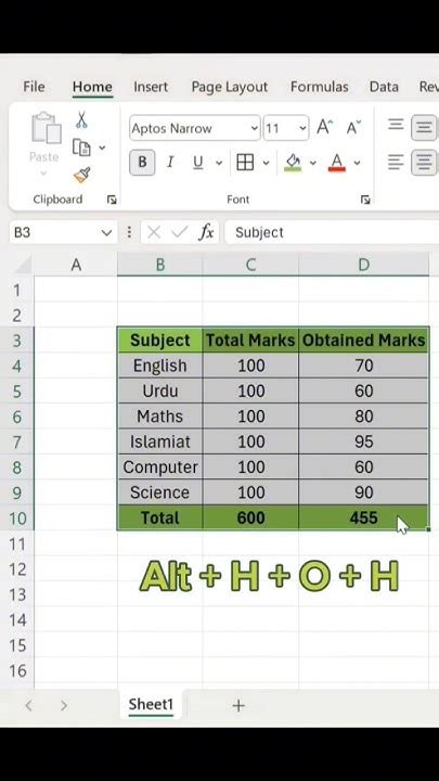 Short Cut Key Alt H O H Exceltips Exceltricks Viral Trending Youtube