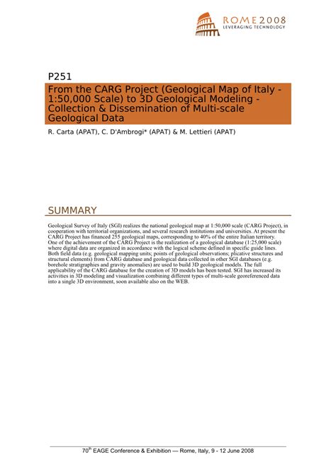 Pdf From The Carg Project Geological Map Of Italy 1 50 000 Scale To 3d Geological Modeling