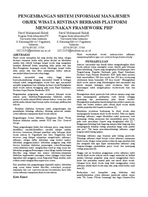 Jurnal Penelitian Pengembangan Sim Objek Wisata Rintisan Berbasis Platform Menggunakan Framework