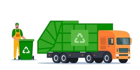 Premium Vector Garbage Truck And Sanitation Worker Garbage Man In
