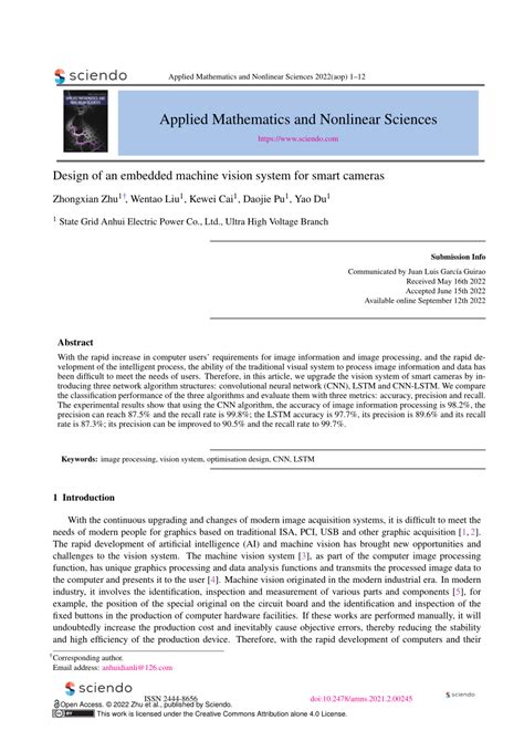 Pdf Design Of An Embedded Machine Vision System For Smart Cameras