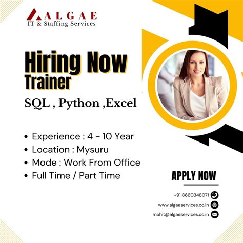 Hiring Trainerjobs Sql Python Excel Techtrainer Mysorejobs